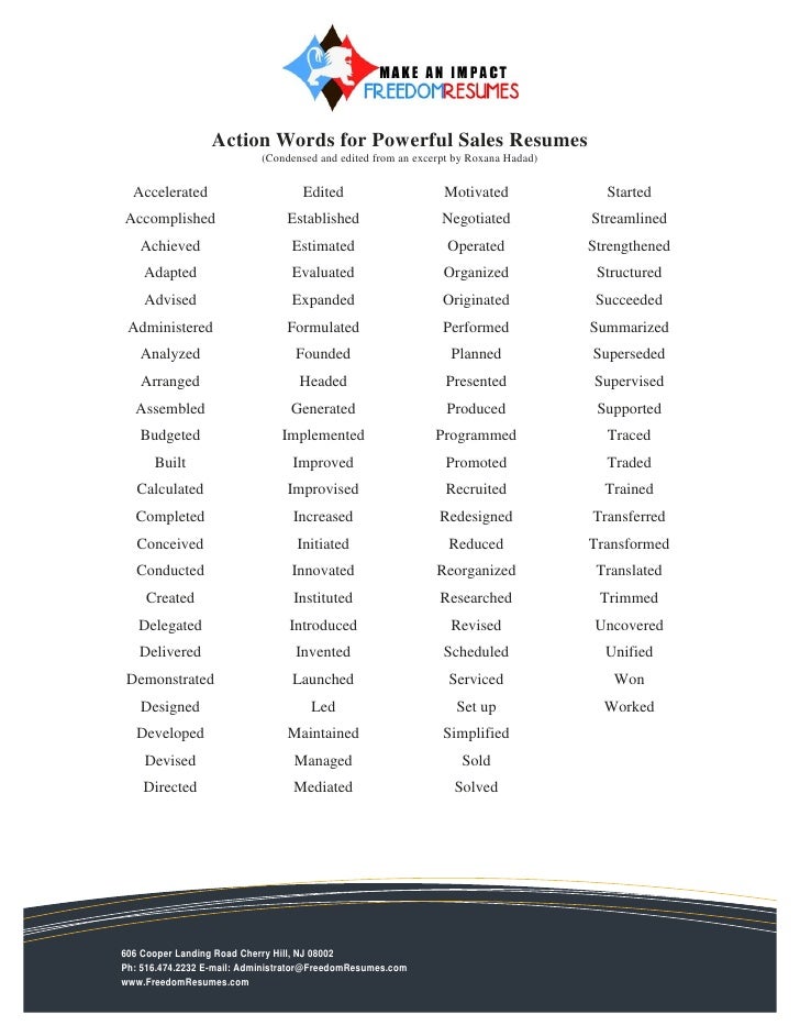 Action Words For Successful Sales Resumes Action Words For Successful Sales Resumes