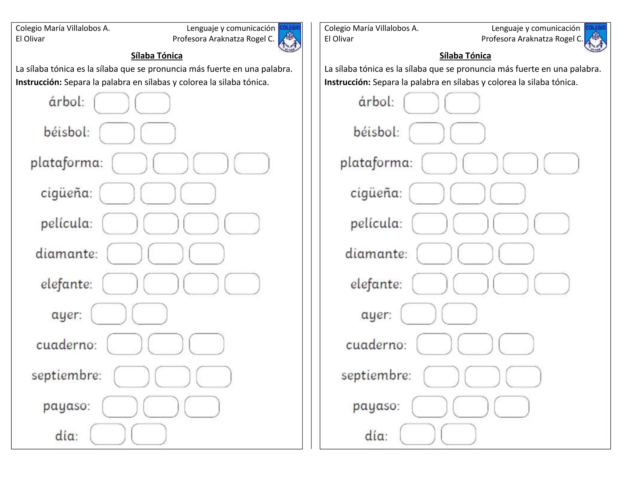 Ficha de trabajo Sílaba Tónica segmentacion de palabras | DOCX