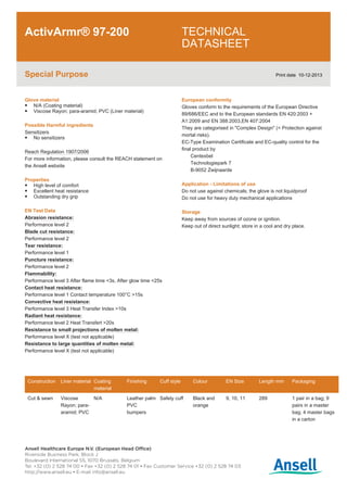 Ansell ActivArmr 97-200 Gloves - Hand Protection For Oil & Gas | PDF