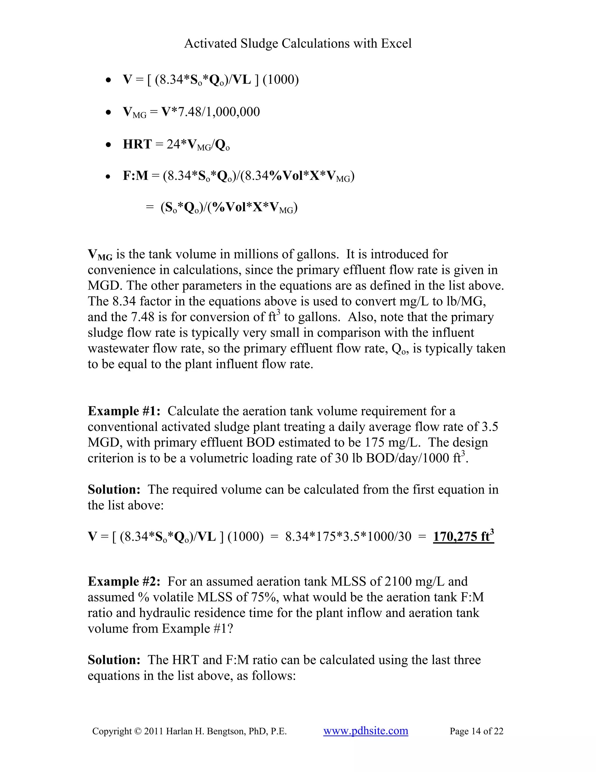 Activated sludge calculations with excel course | PDF