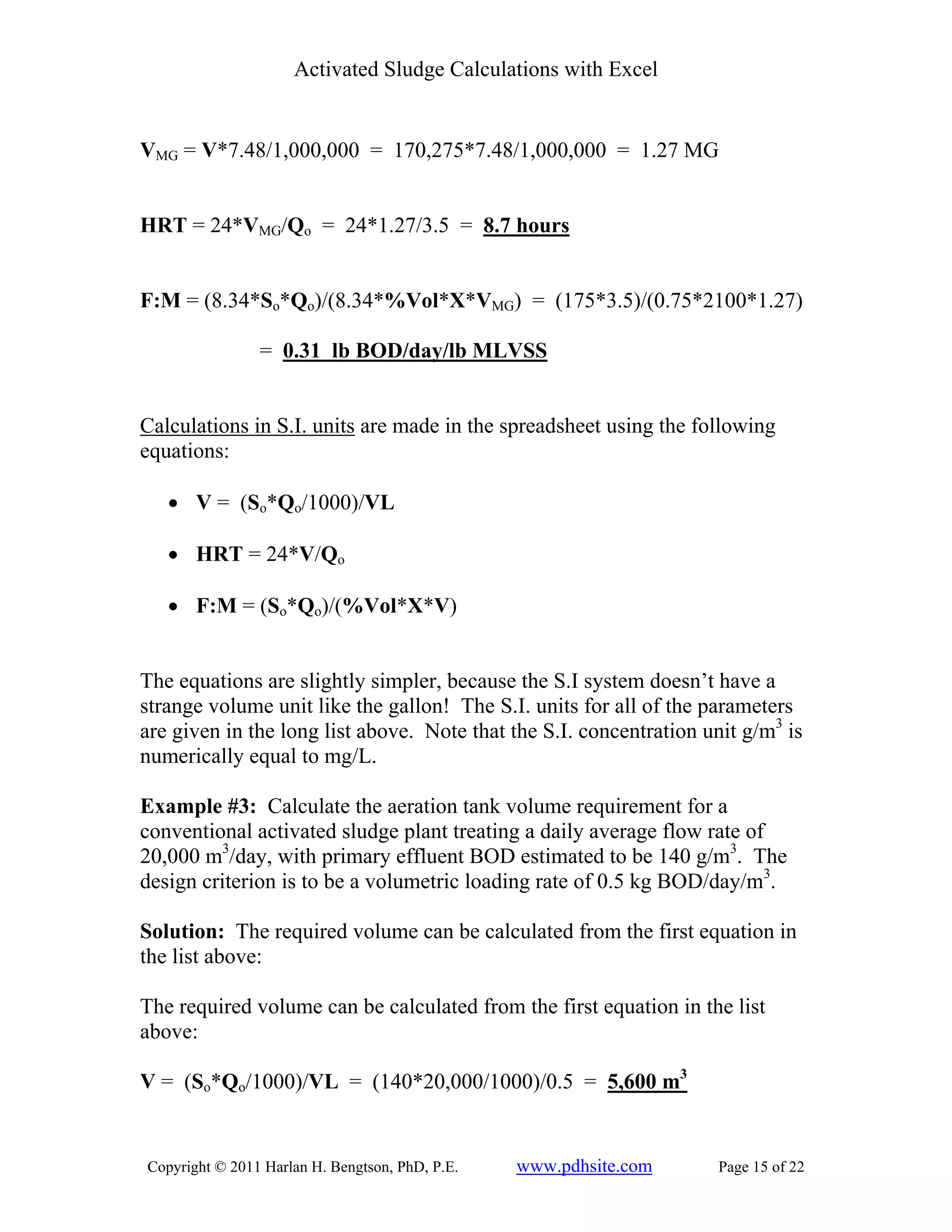 Activated sludge calculations with excel course | PDF