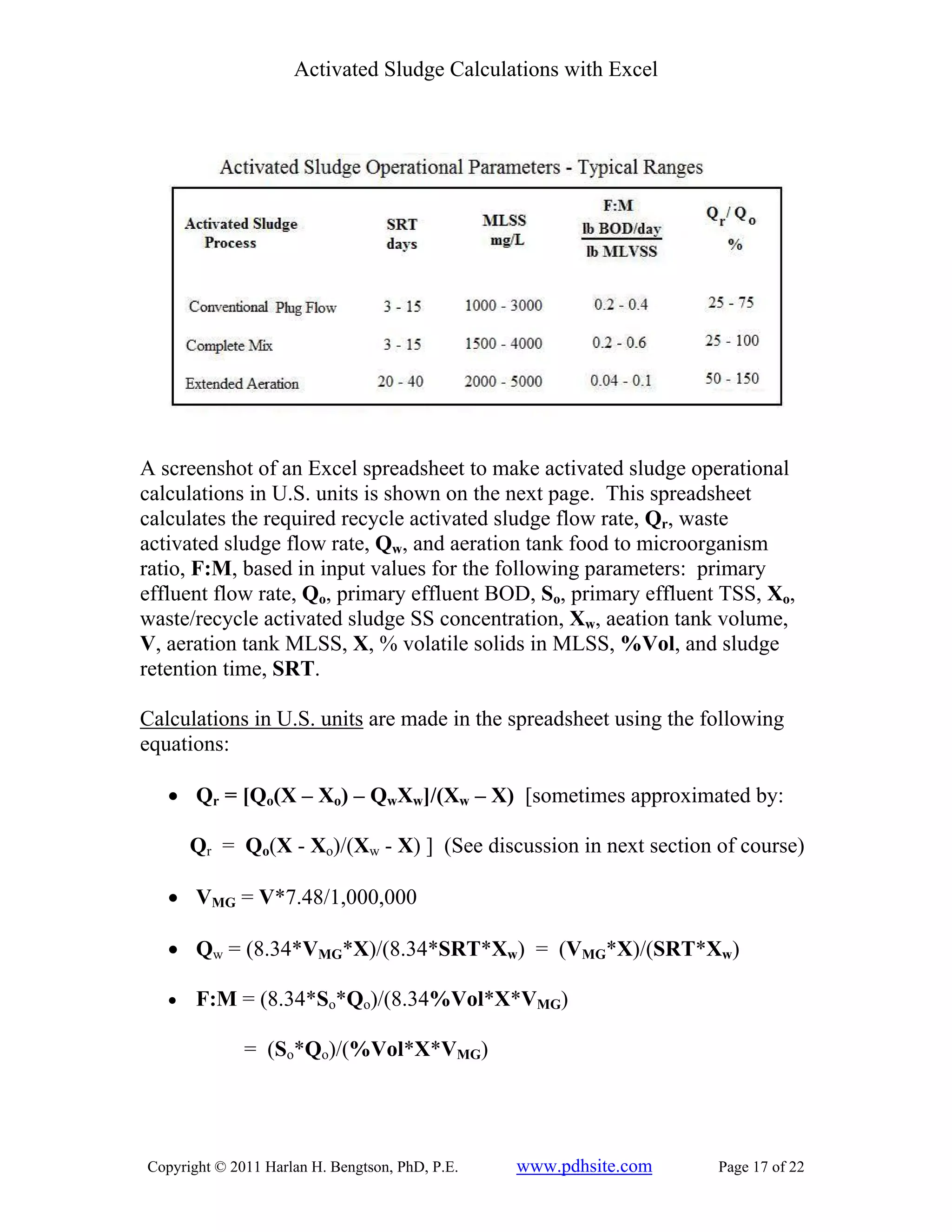 Activated sludge calculations with excel course | PDF