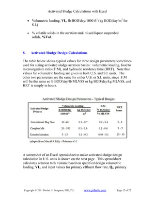 Activated sludge calculations with excel course | PDF