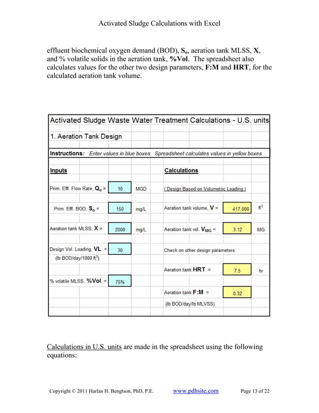 Activated sludge calculations with excel course | PDF