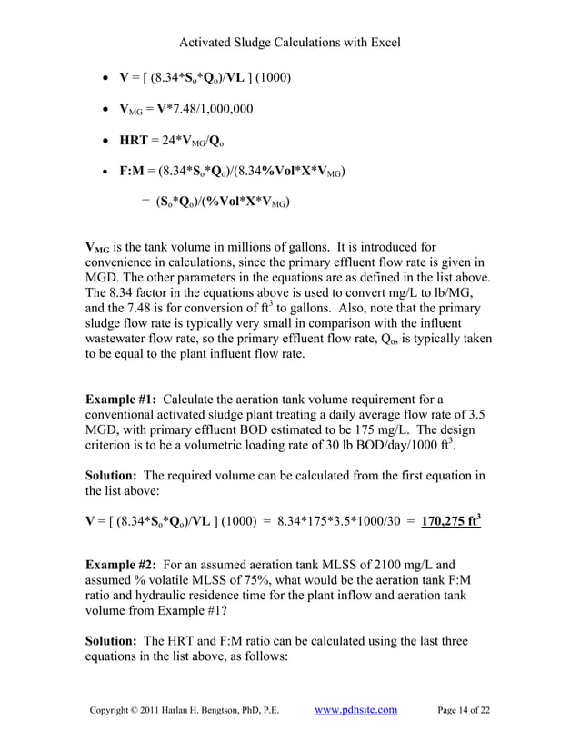 Activated sludge calculations with excel course | PDF