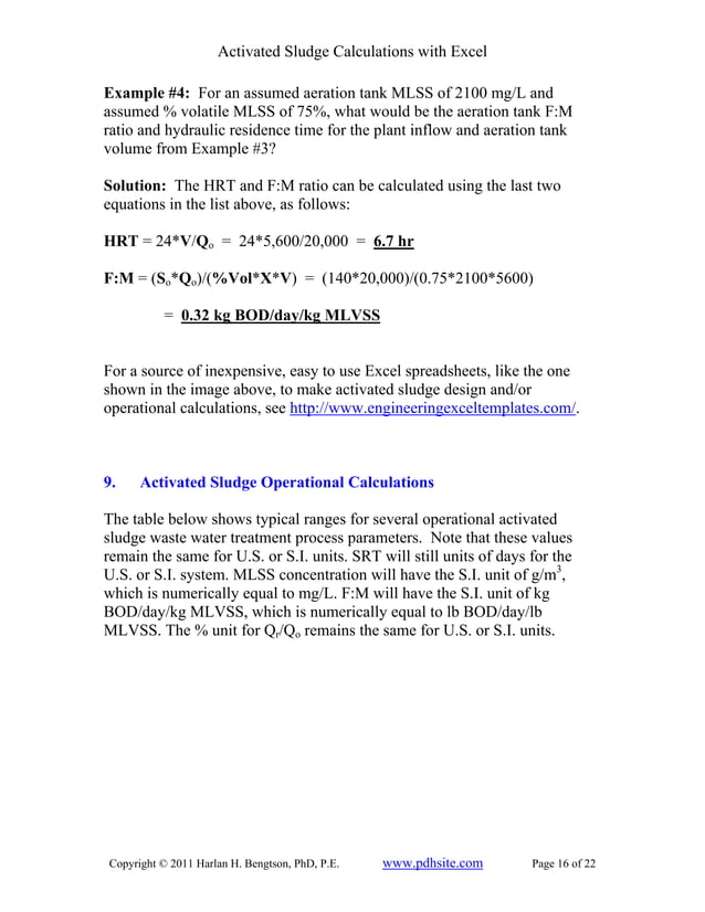 Activated sludge calculations with excel course | PDF