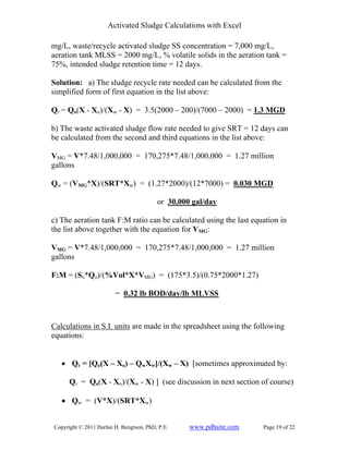 Activated sludge calculations with excel course | PDF