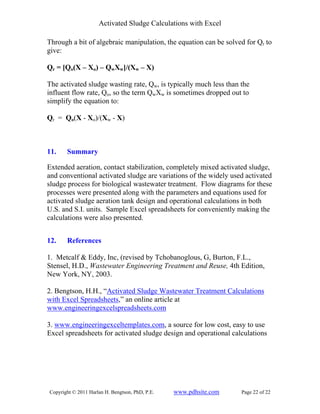 Activated sludge calculations with excel course | PDF
