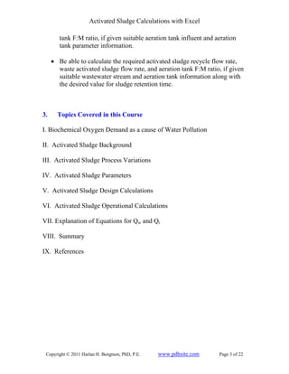 Activated sludge calculations with excel course | PDF