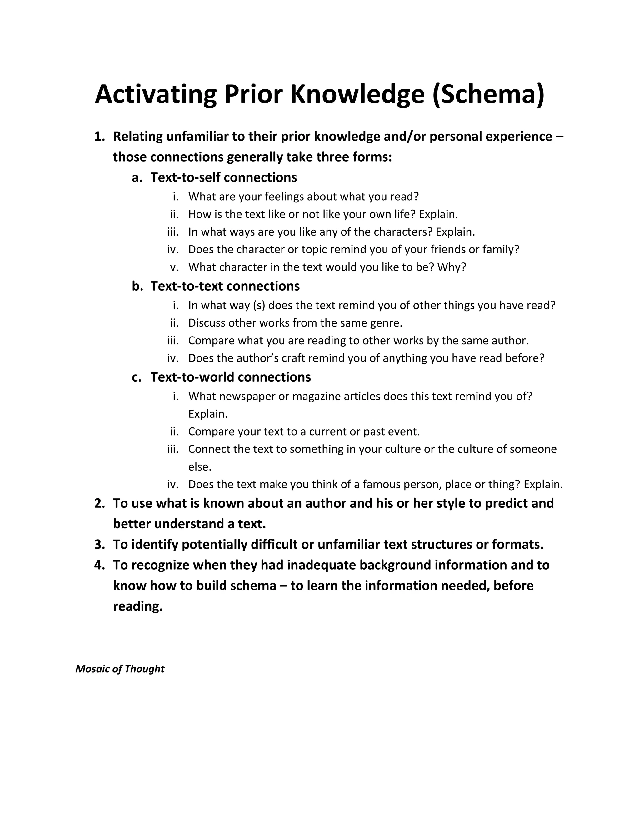 Activating prior knowledge | PDF