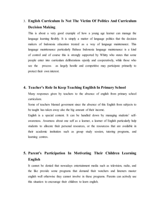 Activating the essence of curriculum on student’s english learning ...