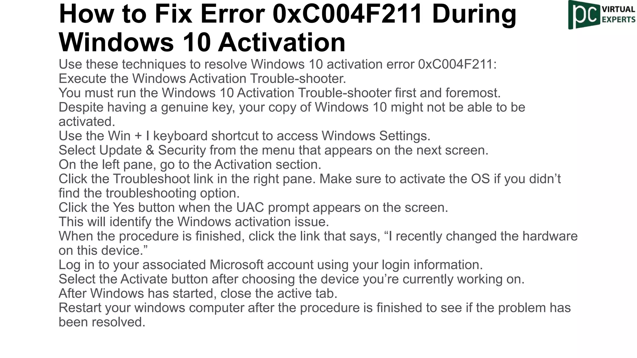 Activation Error 0xC004F211.pptx | Computing | Technology & Computing