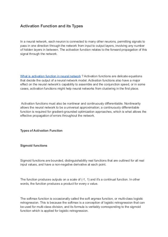 Activation function and its types
