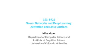 Neural Networks and deep learning: activation loss | PPTX
