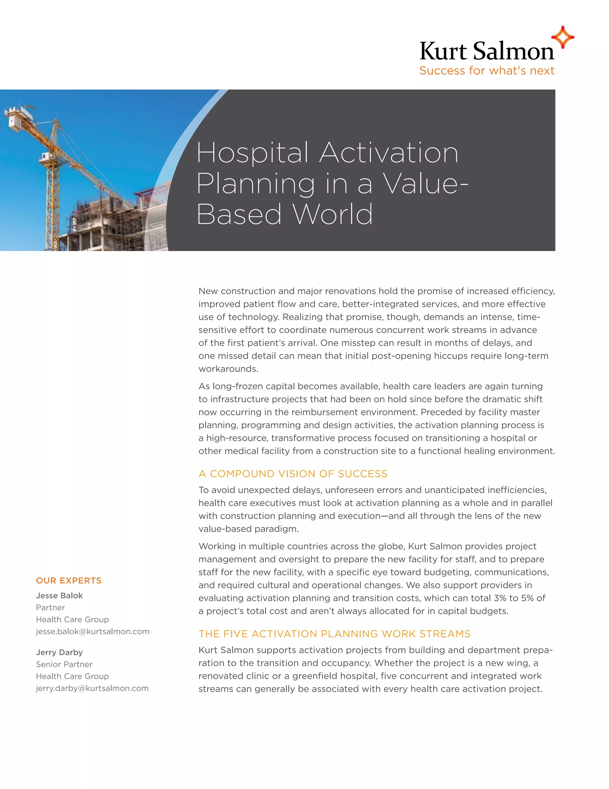 Health Care Facility Activation Planning | PDF