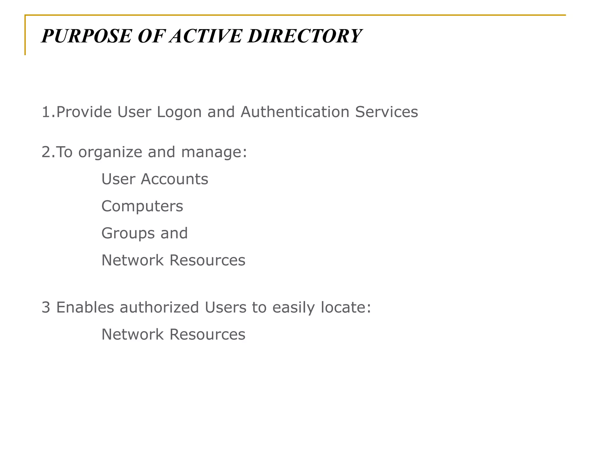 ACTIVE-DIRECTORY.ppt | Operating Systems | Computer Software and Applications