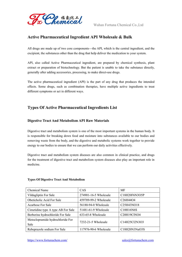 Active Pharmaceutical Ingredient API Wholesale & Bulk | PDF