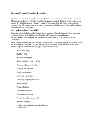 McGuireWoods\' Insurance Practice Description | PDF
