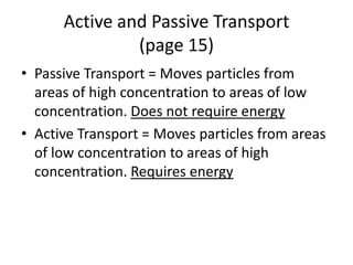 Active And Passive Transport Chart