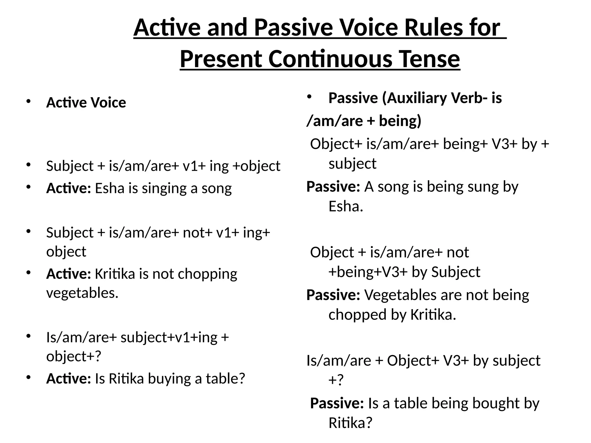 Active And Passive Voice Examples For All Tenses Table Of Active And