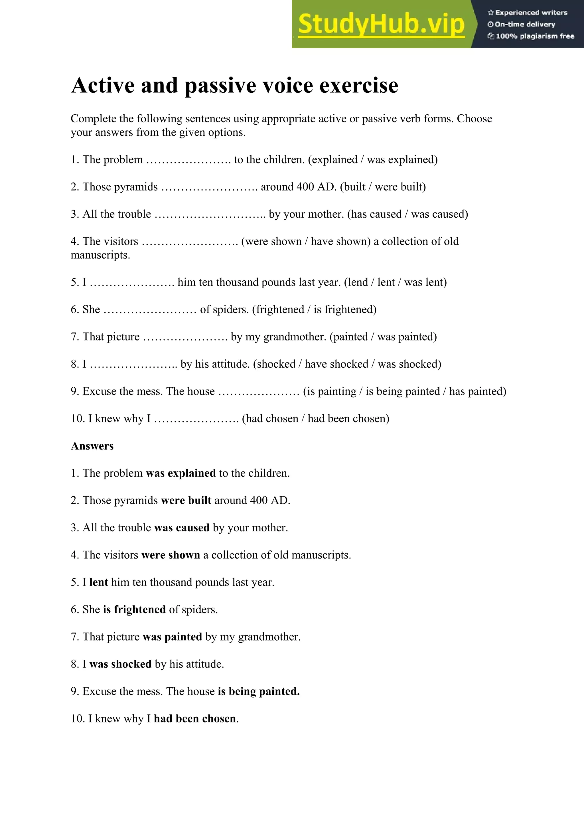 Active And Passive Voice Exercise | PDF