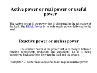 Active and reactive power and its equations | PPT
