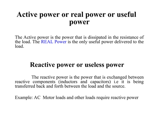 Active and reactive power and its equations | PPT