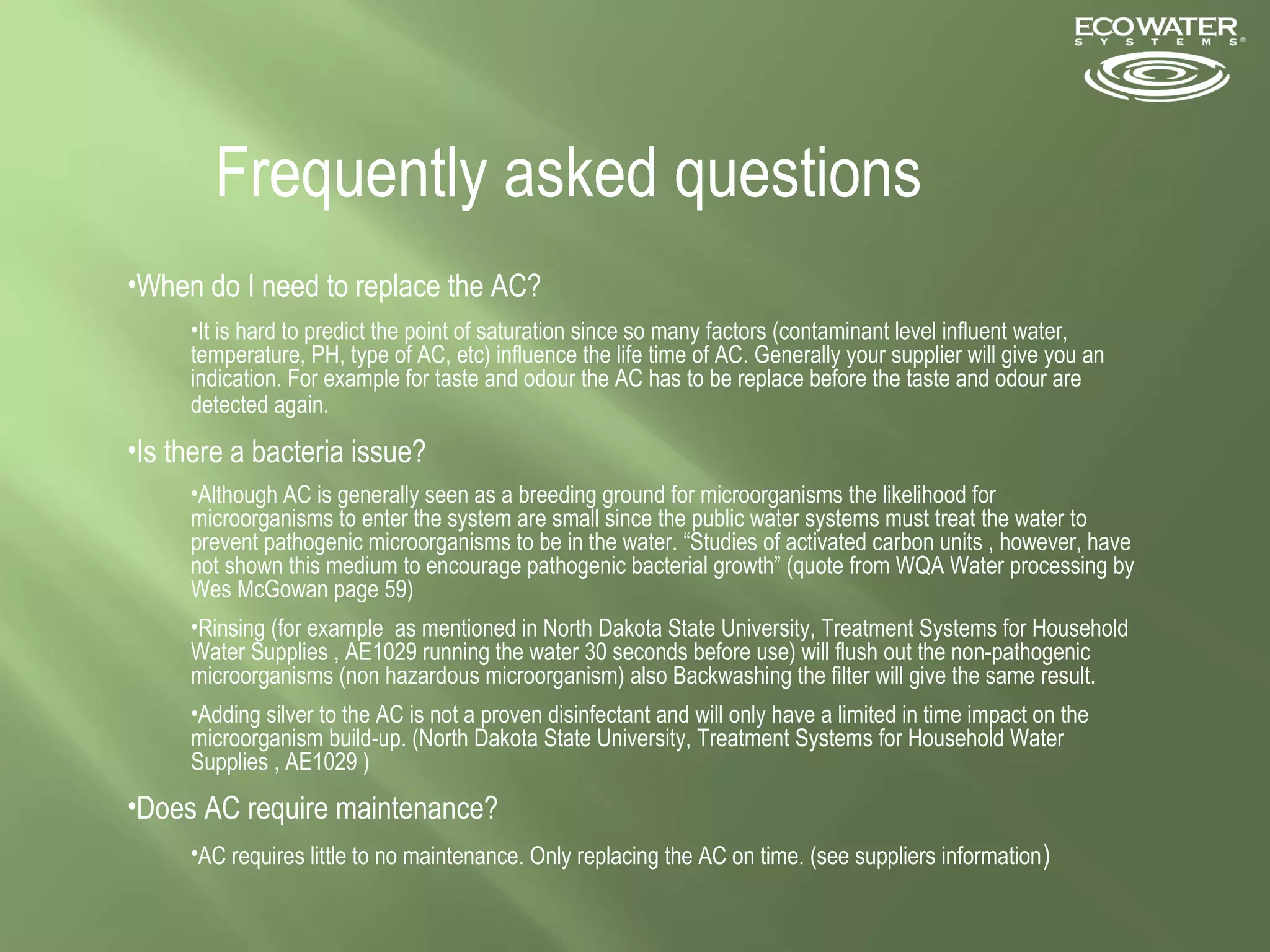 Active Carbon used for drinking filters - EcoWater UK | PPT