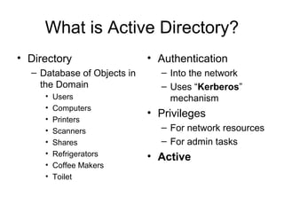 Active directory - an introduction | PPT | Operating Systems | Computer ...