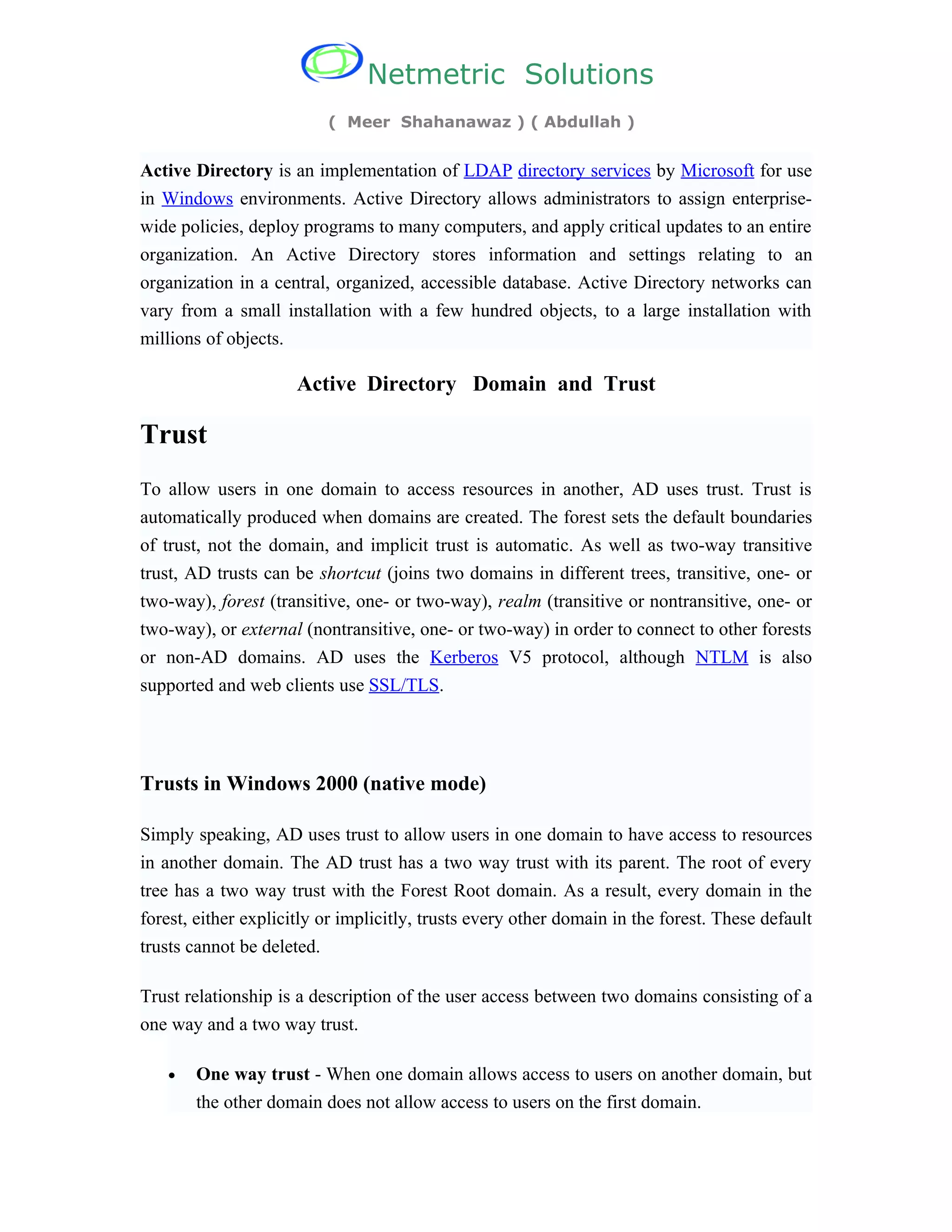 Active Directory Domain And Trust Doc Operating Systems Computer Software And Applications