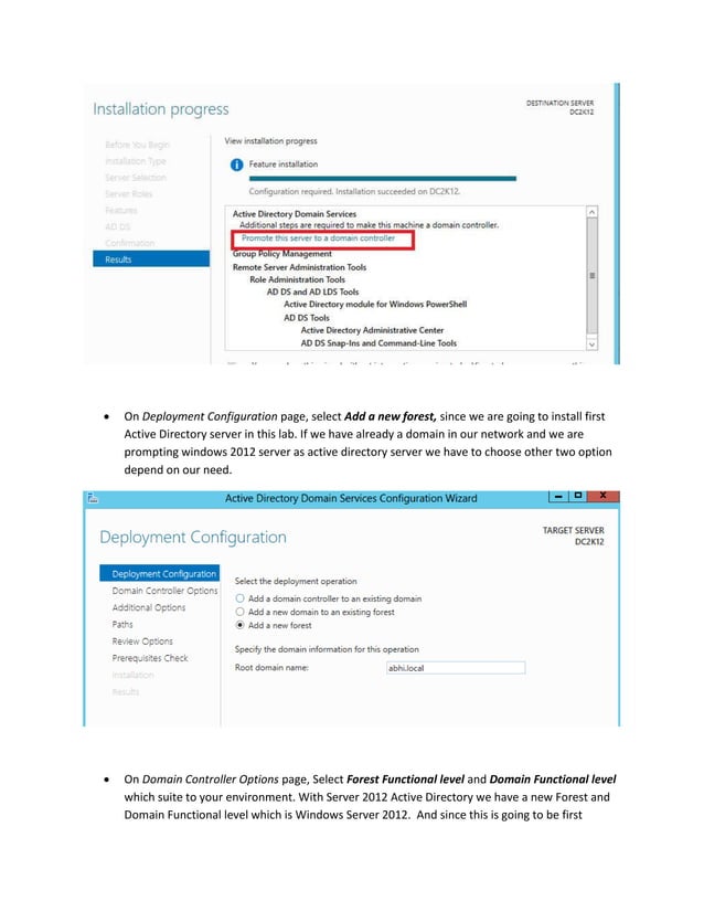 Active directory installation on windows server 2012 | PDF