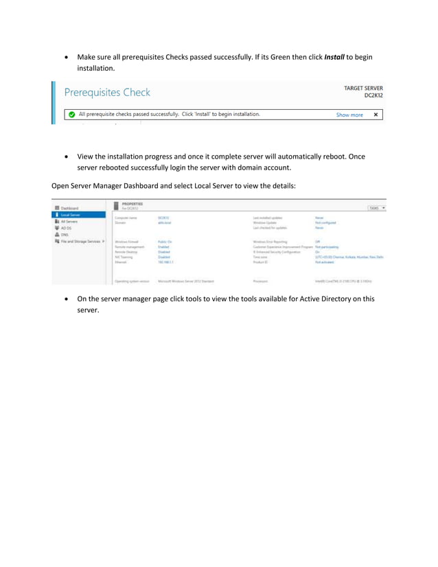 Active directory installation on windows server 2012 | PDF