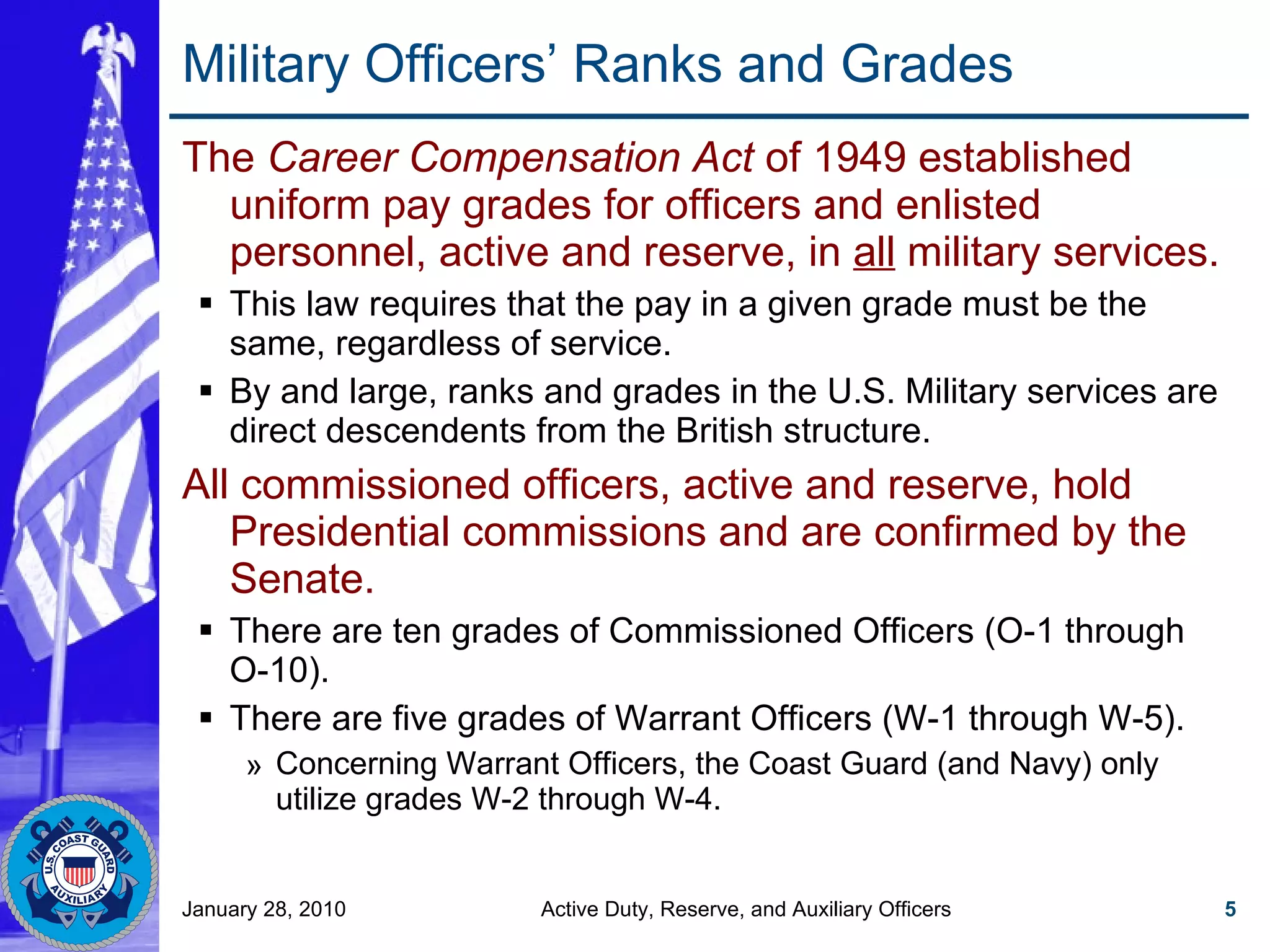 Active Duty, Reserve, Auxiliary Officers | PPT