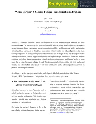 Active Learning And Solution Focused Pedagogy | PDF | Education