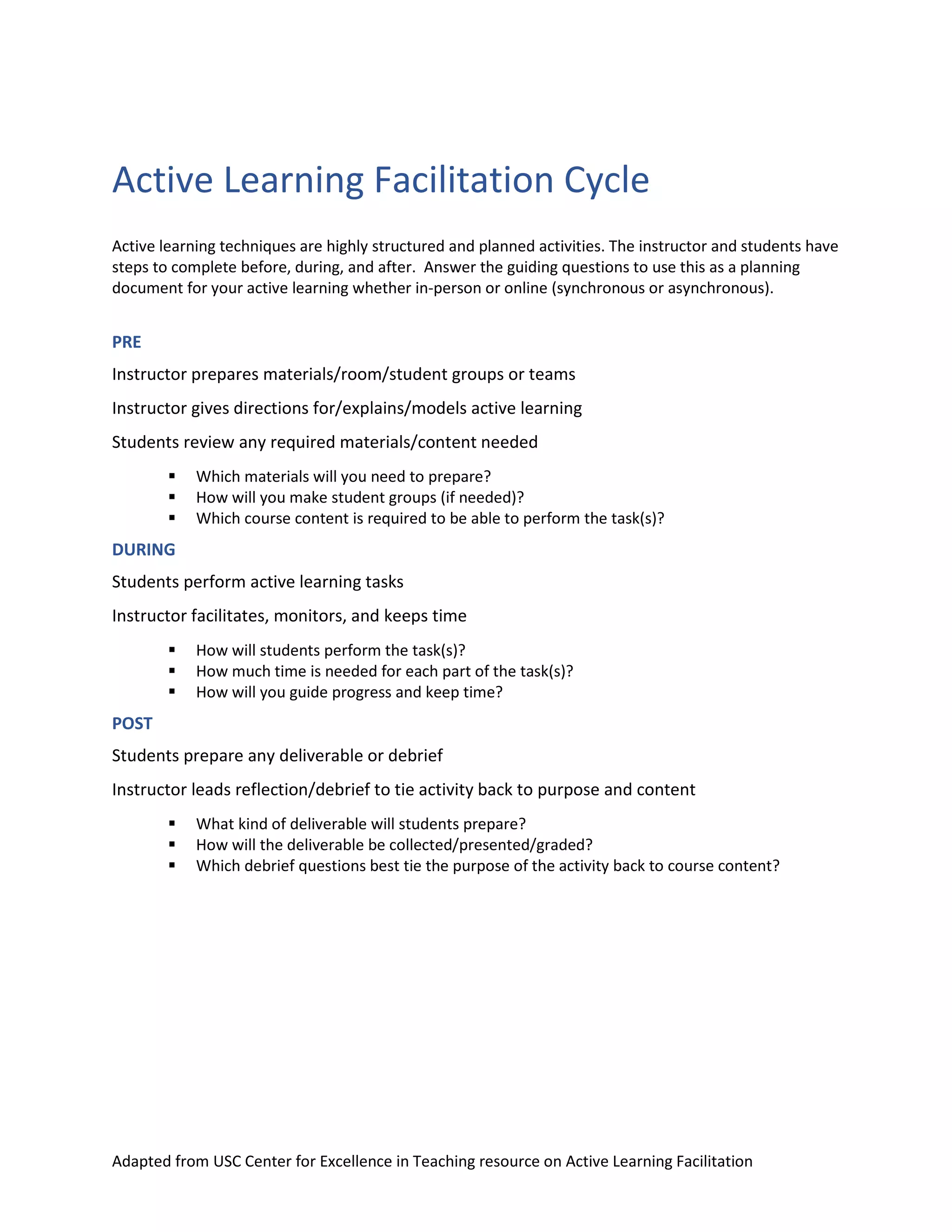 Active learning facilitation cycle | PDF