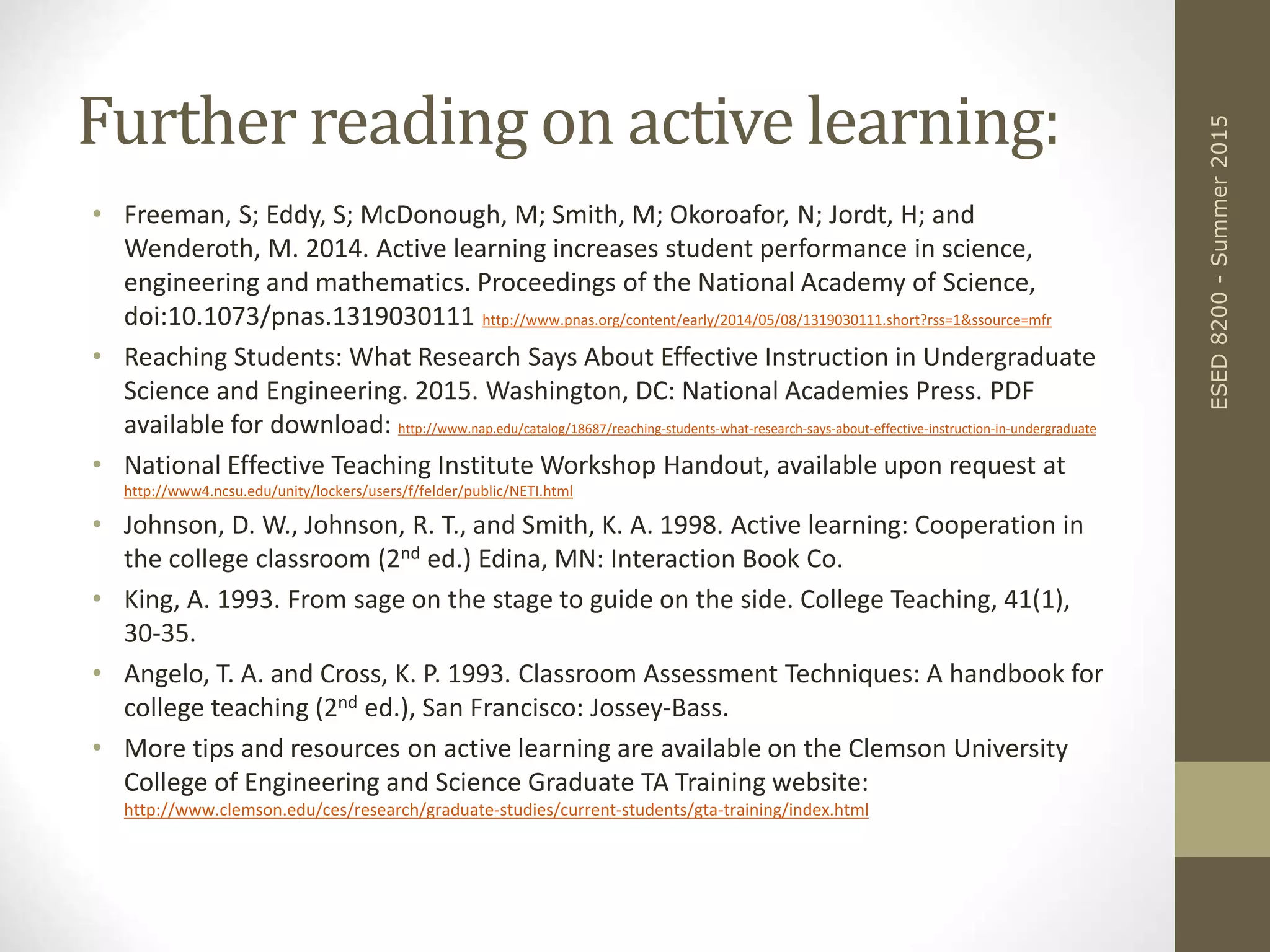 Introduction to Active Learning | PPTX | Undergraduate Education ...