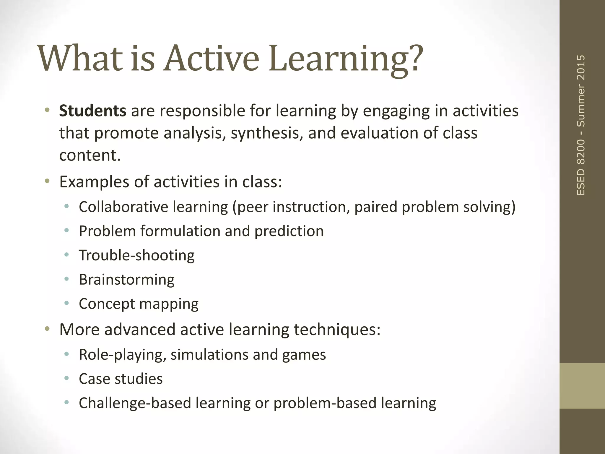 Introduction to Active Learning | PPTX | Undergraduate Education ...