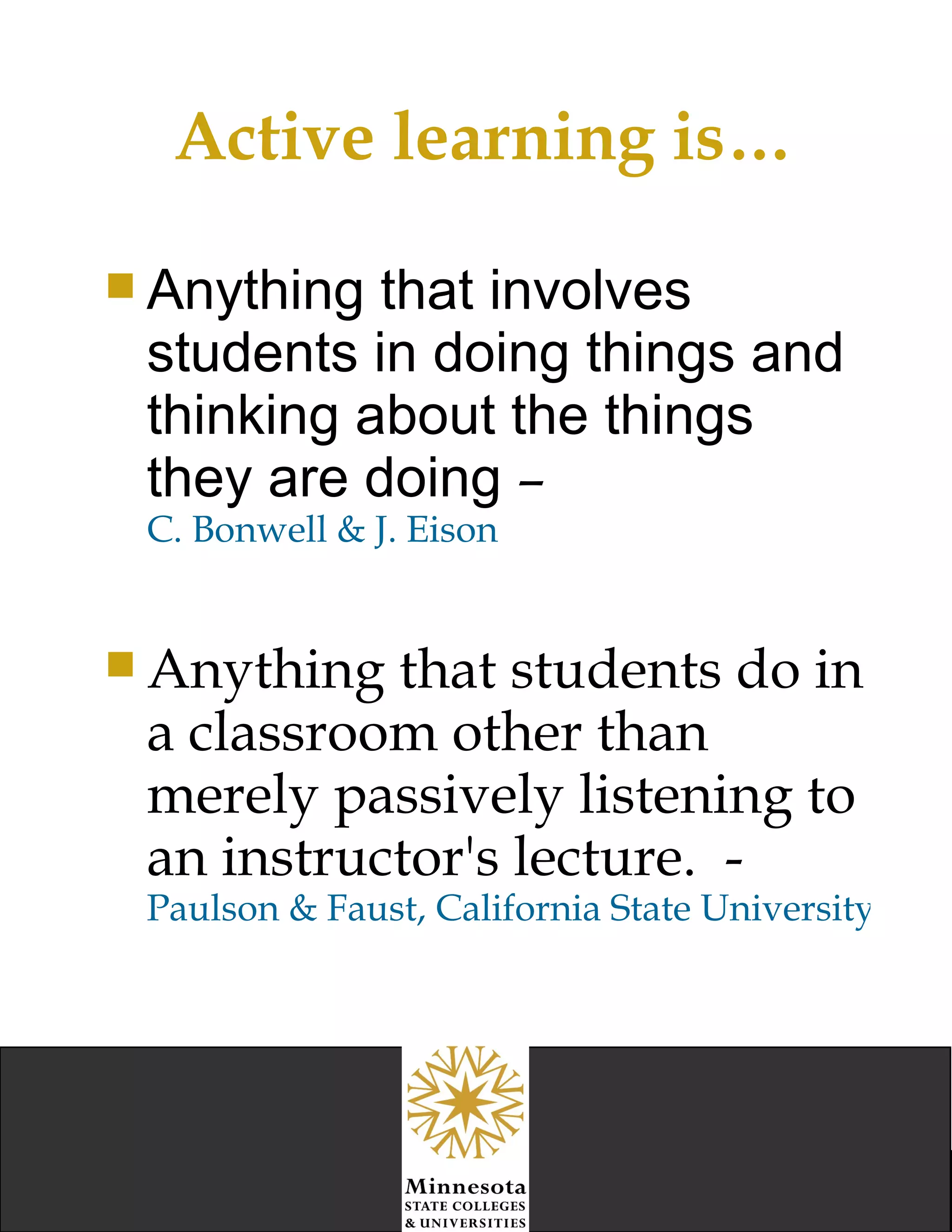 Active Learning: From the Outside In | PPT | Educational Assessment | Education