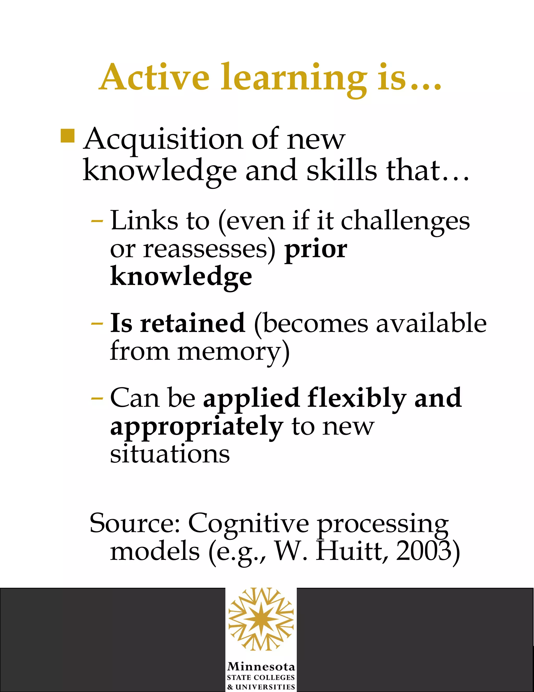 Active Learning: From the Outside In | PPT | Educational Assessment | Education