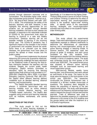 ACTIVE LEARNING STRATEGIES AND HIGHER-ORDER THINKING SKILLS OF GRADE 10 ...