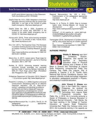 ACTIVE LEARNING STRATEGIES AND HIGHER-ORDER THINKING SKILLS OF GRADE 10 ...