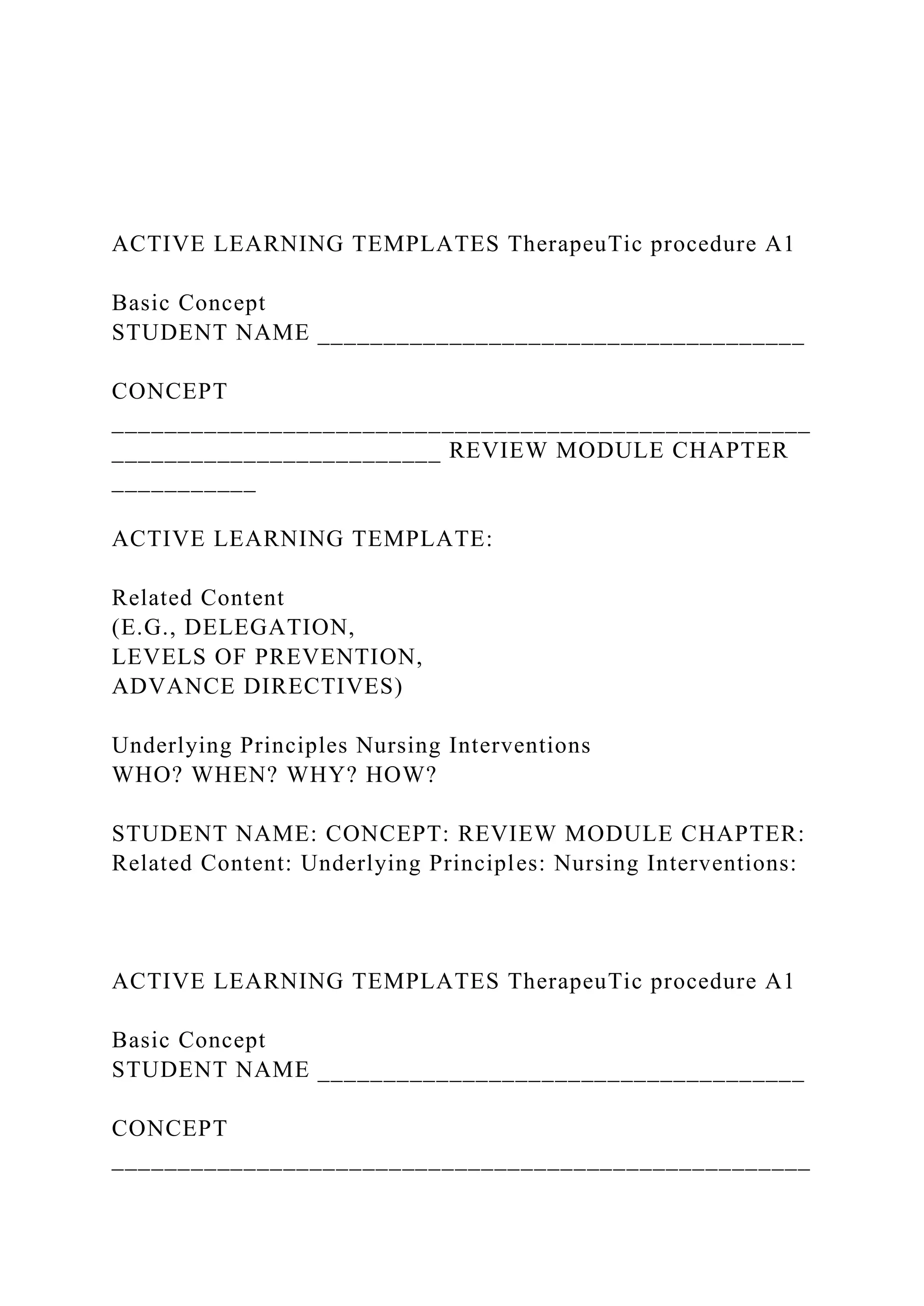 ACTIVE LEARNING TEMPLATES TherapeuTic procedure A1Basic Co | PDF