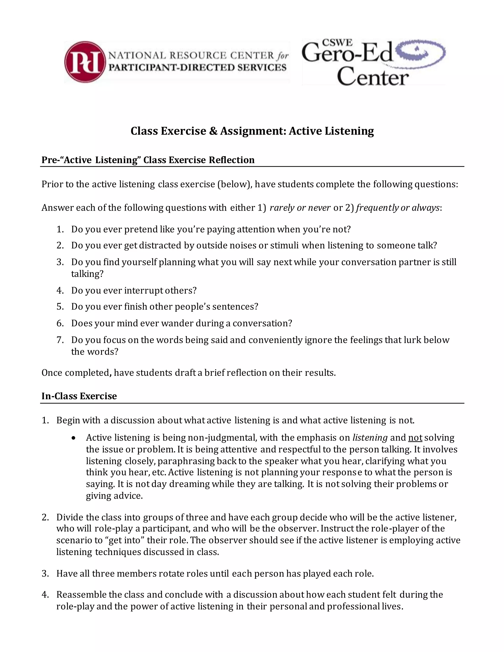 Active listeningclassexercise assignment | DOCX