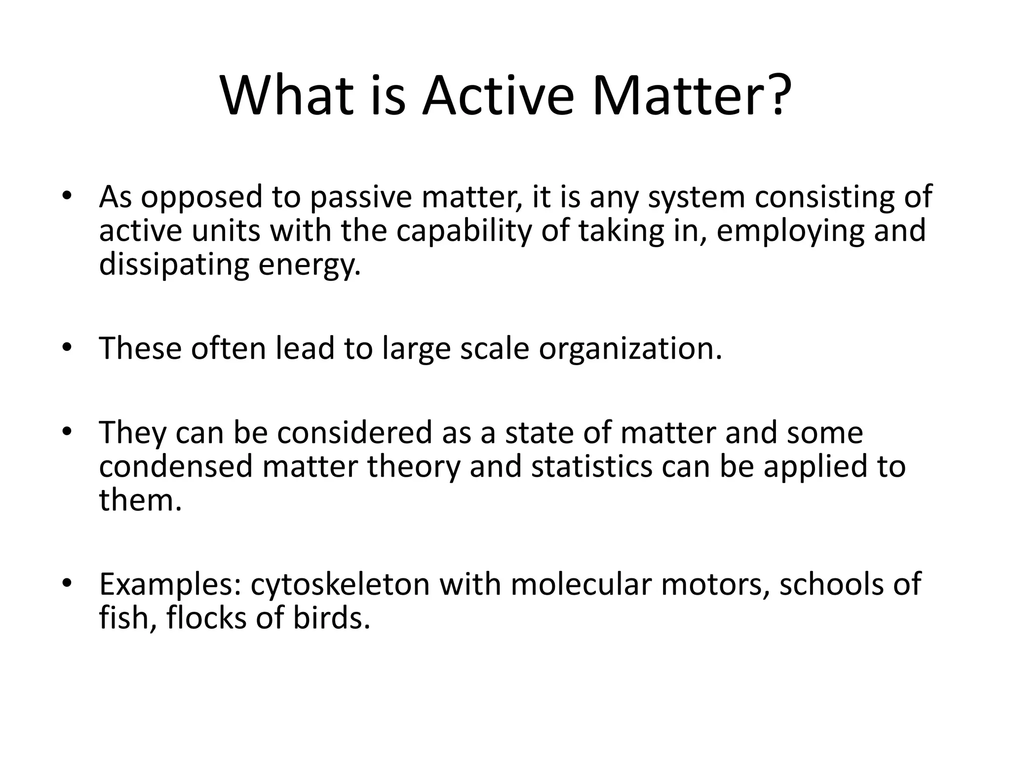Active Matter and the Vicsek Model of Flocking | PPTX