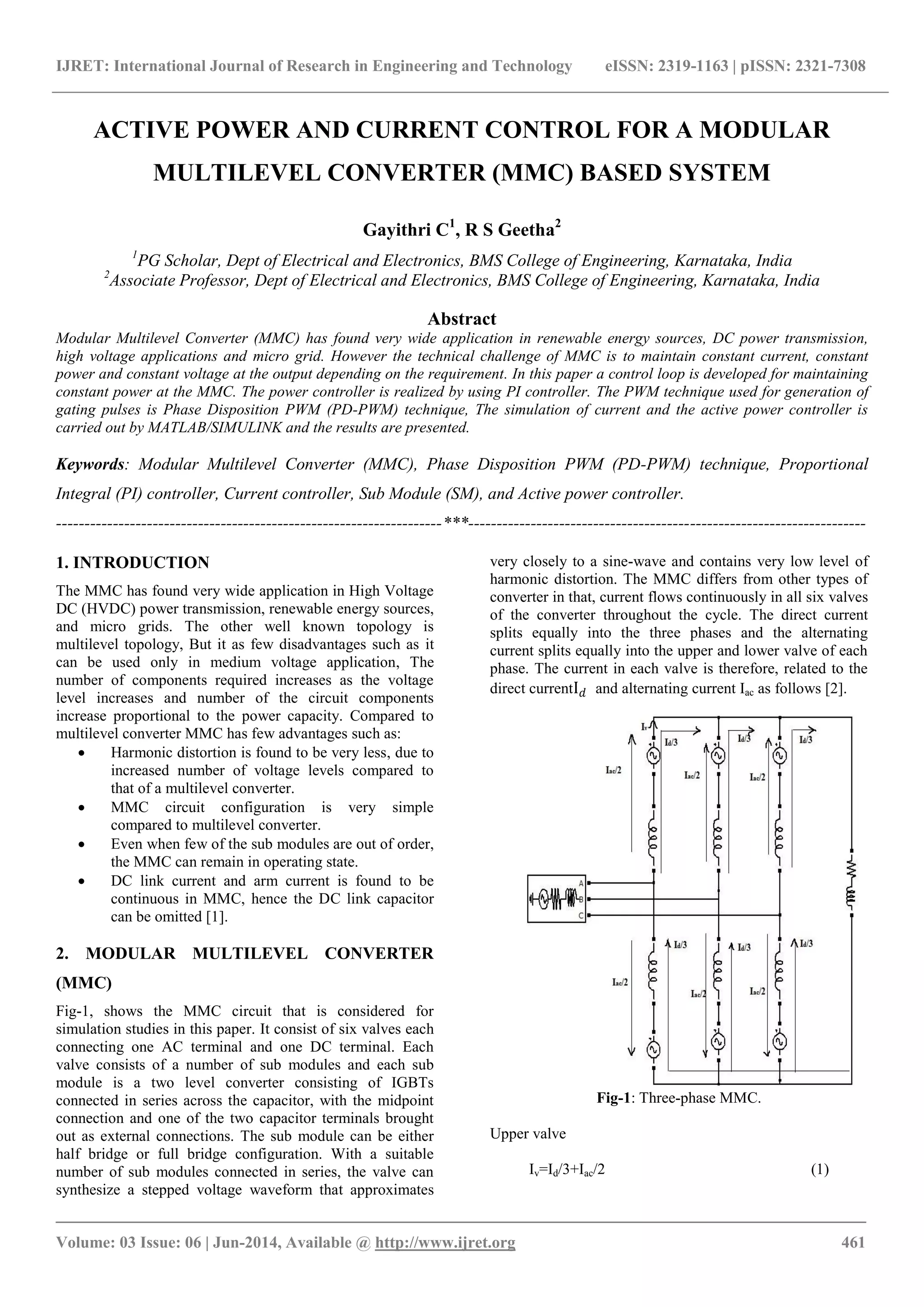 Active power and current control for a modular multilevel converter (mmc) based system | PDF