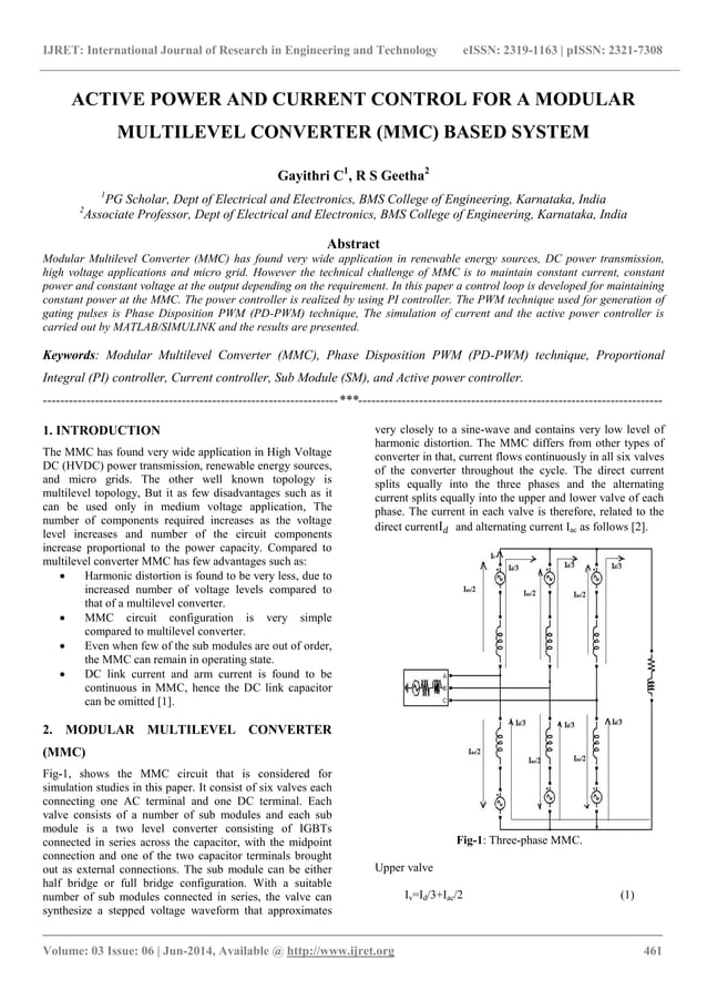 Active power and current control for a modular multilevel converter (mmc) based system | PDF