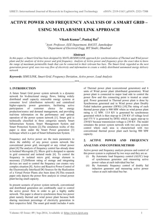 Active power and frequency analysis of a smart grid – using matlabsimulink approach | PDF ...