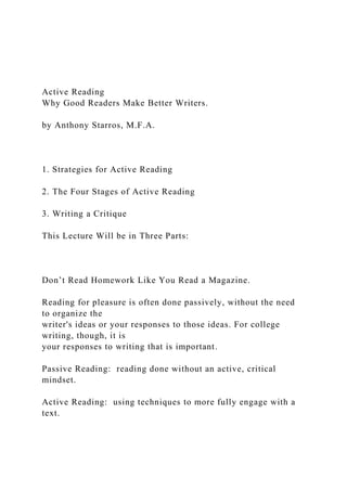 Active ReadingWhy Good Readers Make Better Writers.by An.docx | Hip Hop Music | Music
