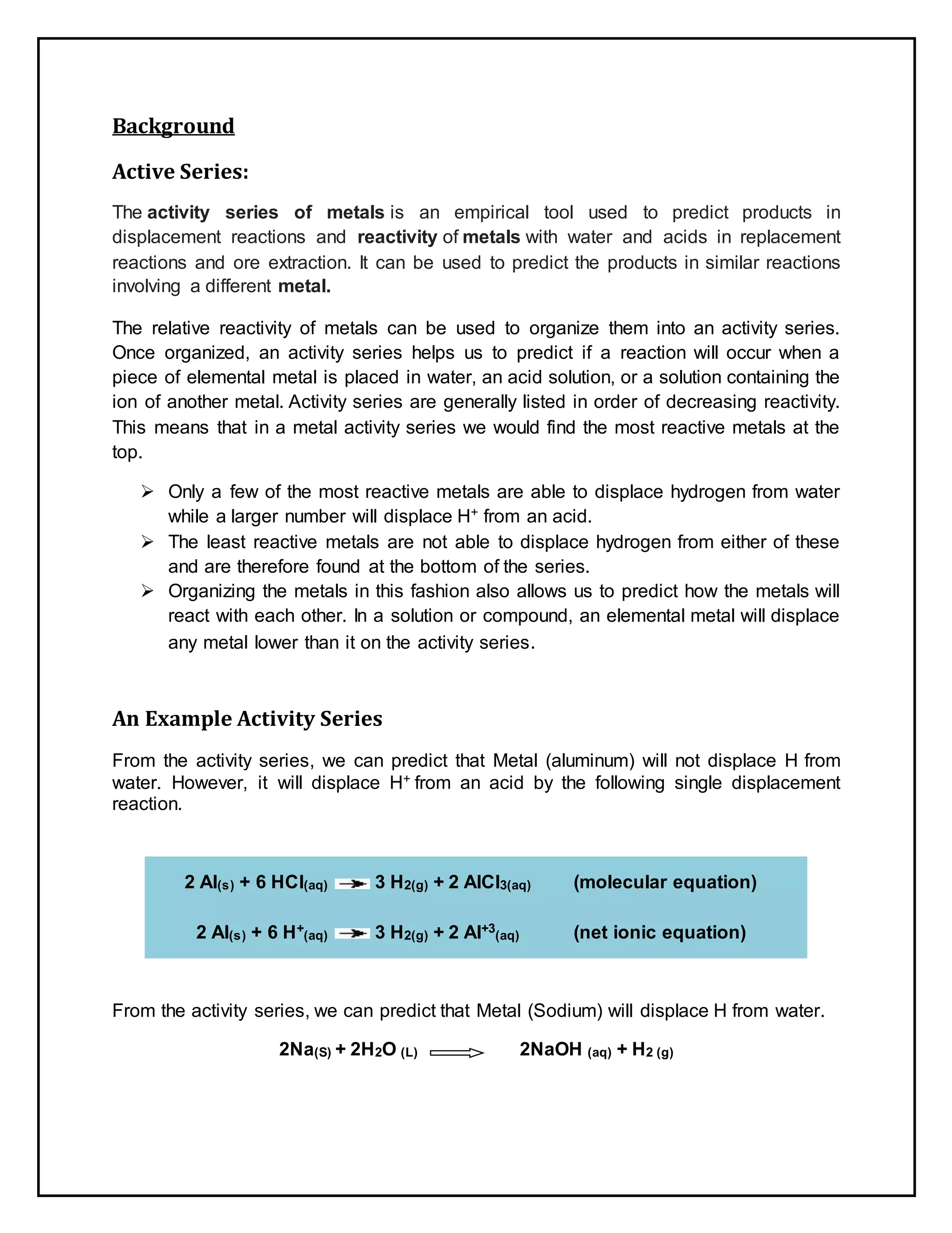Active series of metal | DOCX