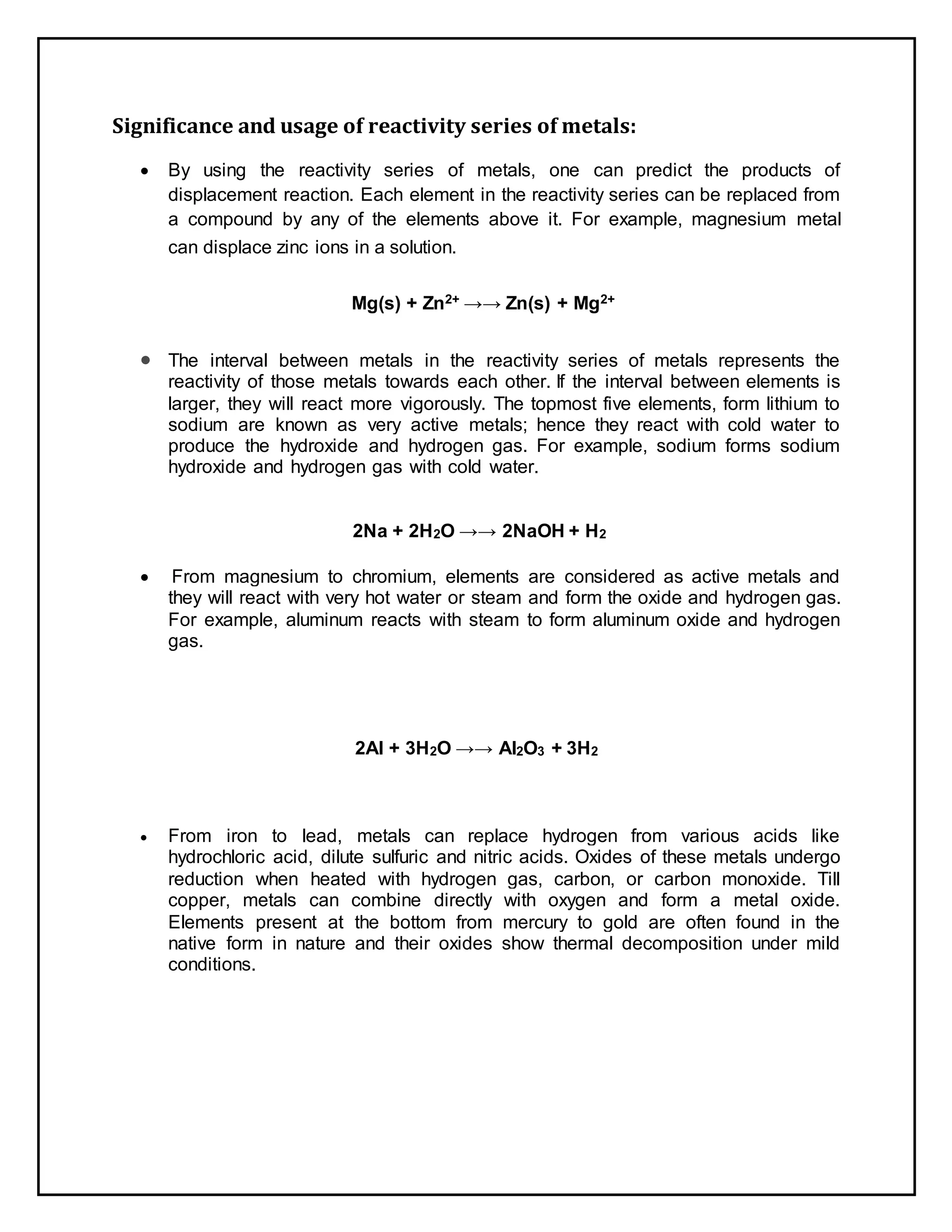 Active series of metal | DOCX